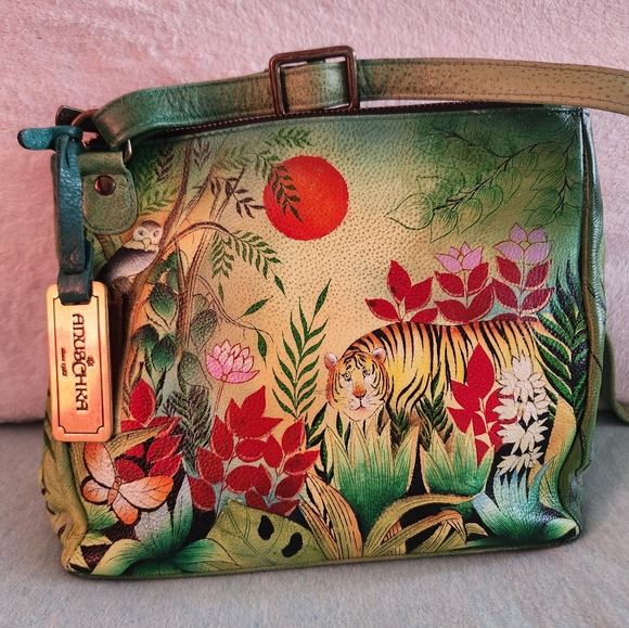 Anuschka | Bags | Anushka Hand Painted Tiger And Jungle Theme Leather ...